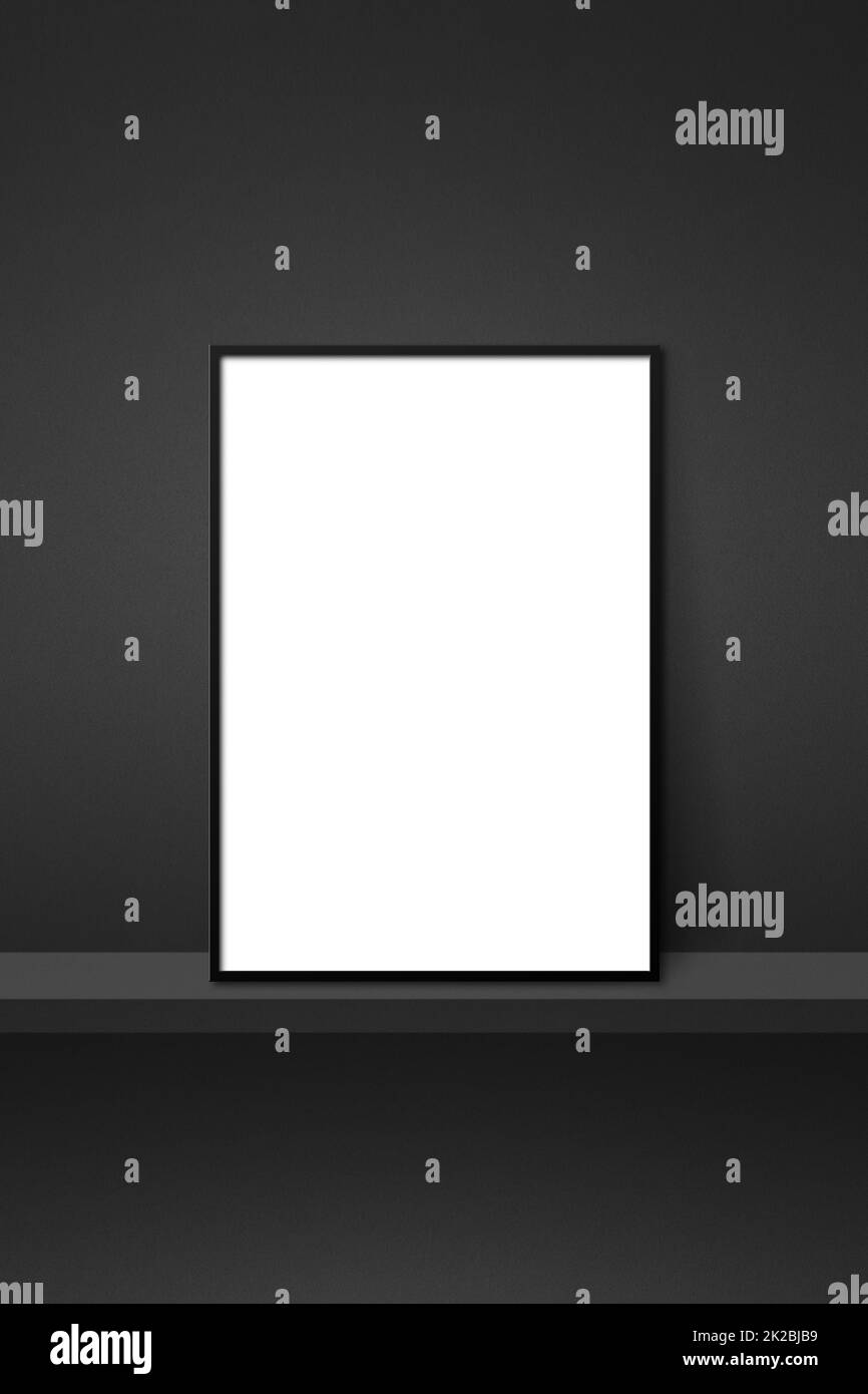 Picture frame leaning on a black shelf. 3d illustration. Vertical ...