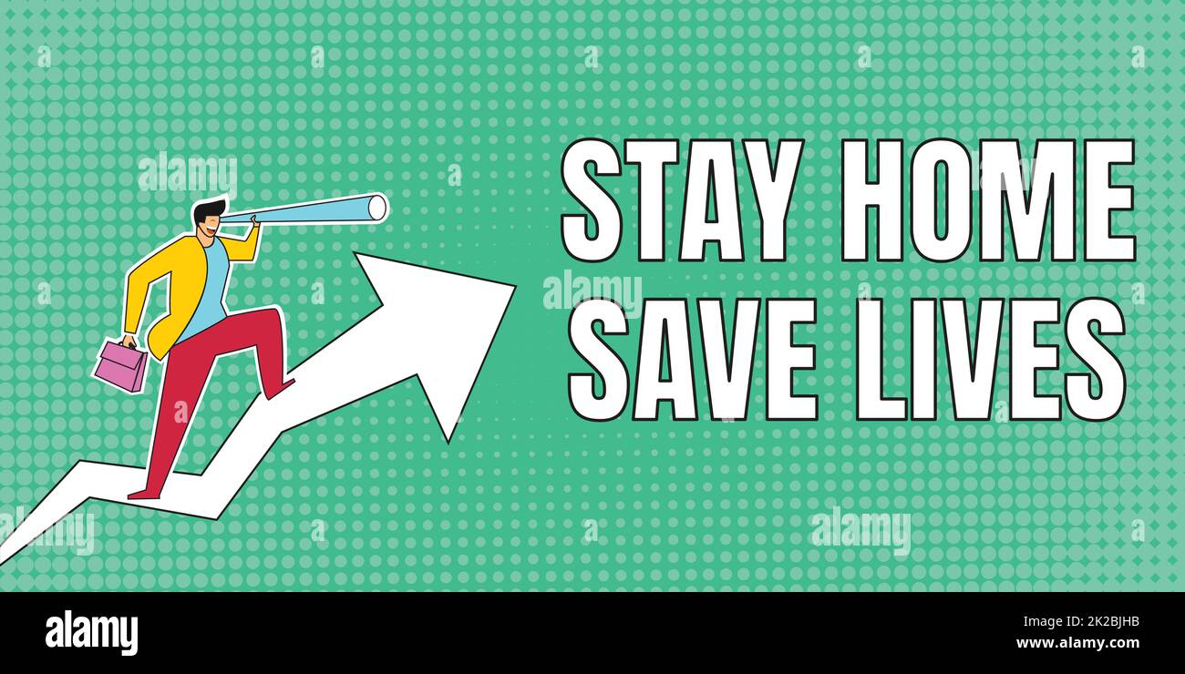 Hand writing sign Stay Home Save Lives, Concept meaning lessen the ...