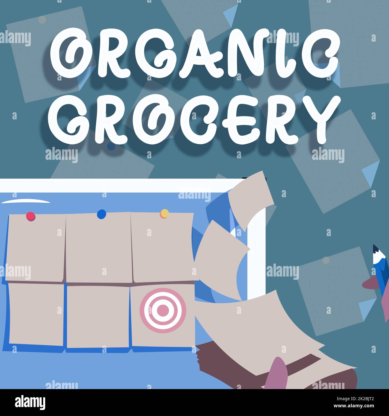 Hand writing sign Organic Grocery, Word for market with foods grown ...