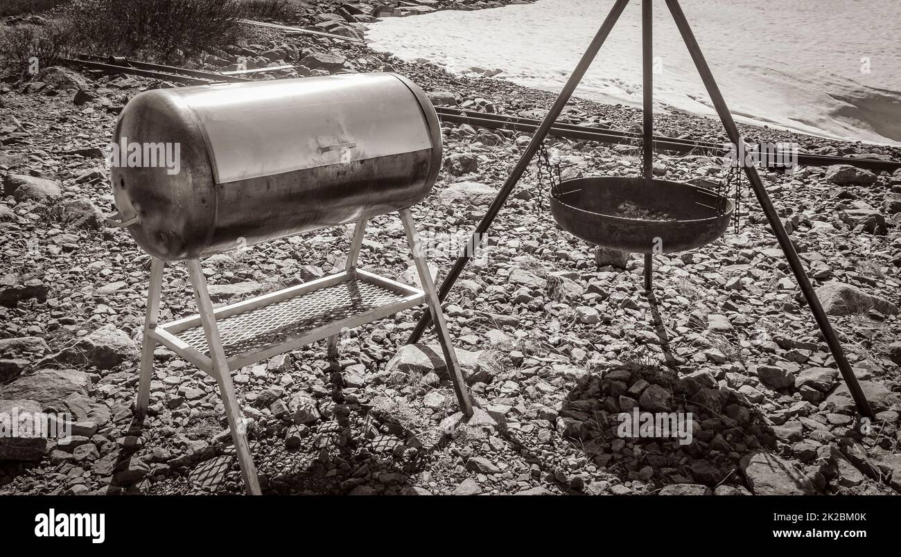 Old barbecue area in the barren wilderness Hemsedal Norway Stock Photo ...
