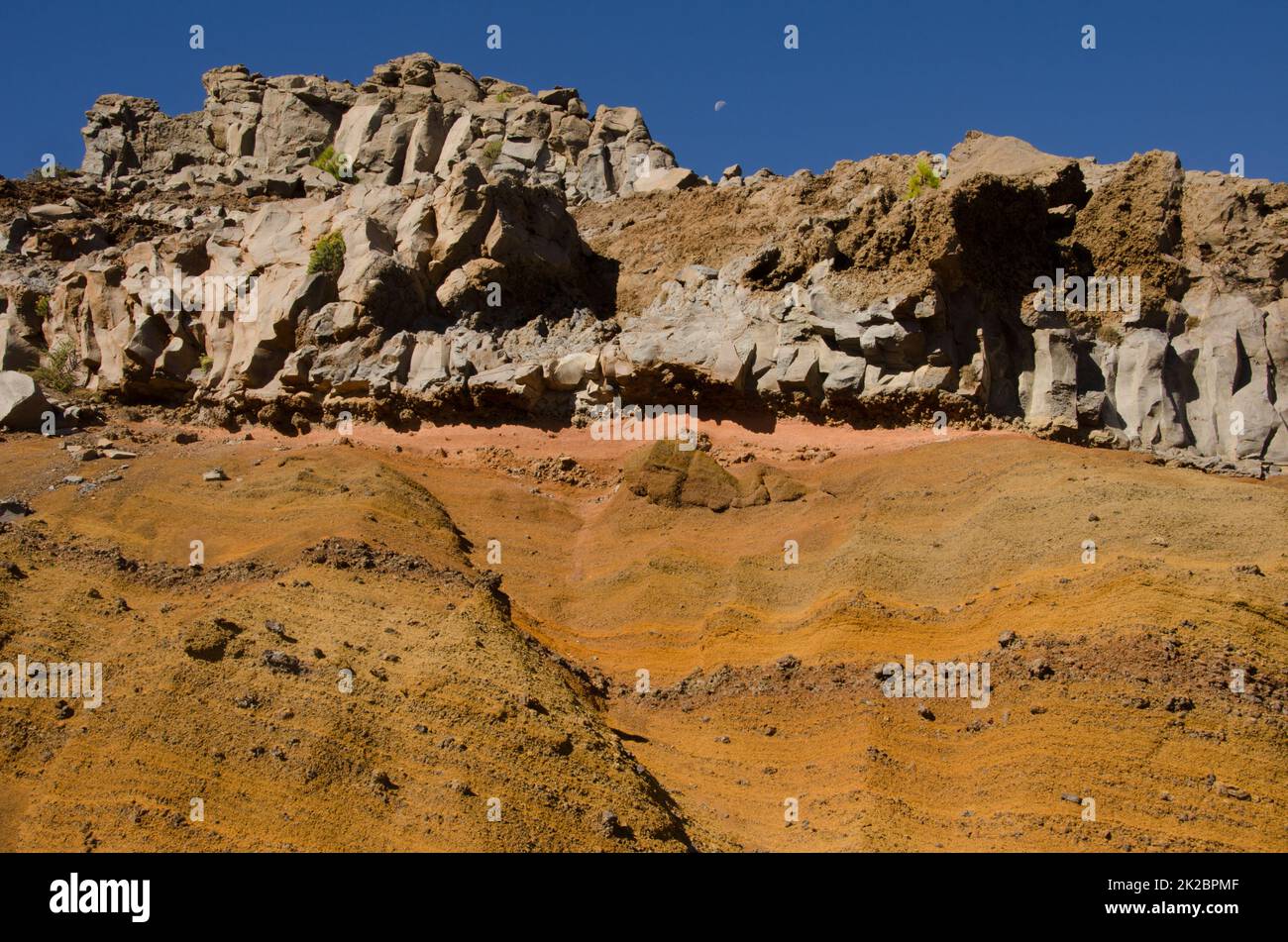 Cliff with volcanic tuff and basaltic rock Stock Photo - Alamy