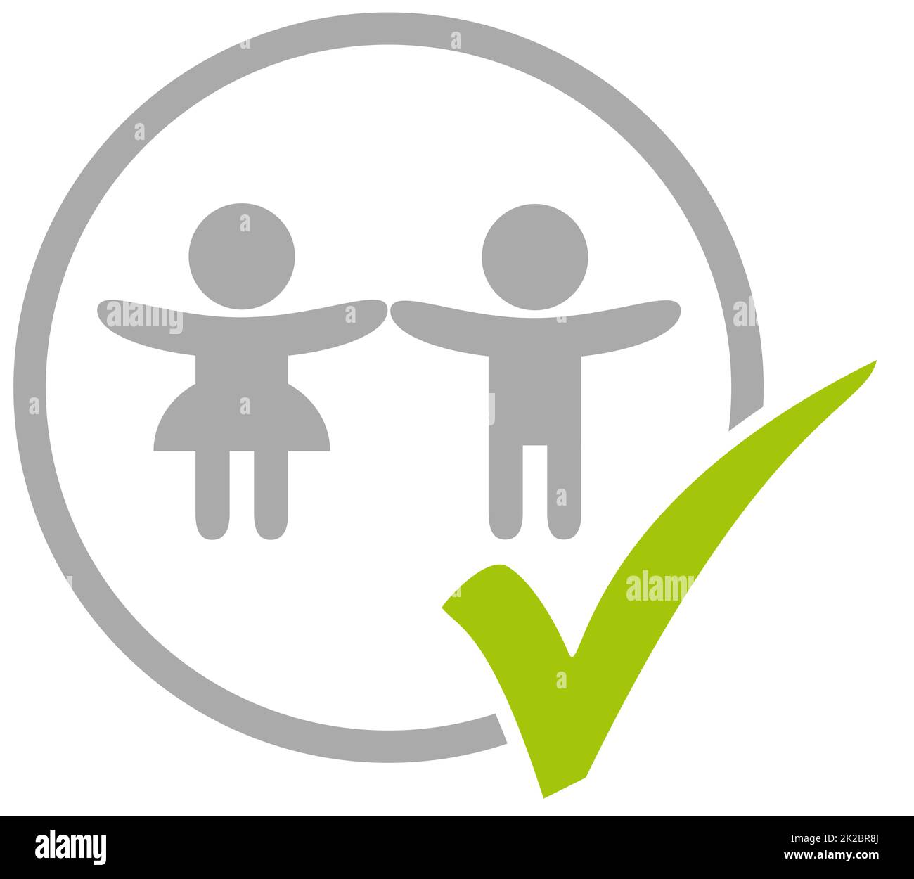 Circle with grey color and tick icon: Two children Stock Photo - Alamy