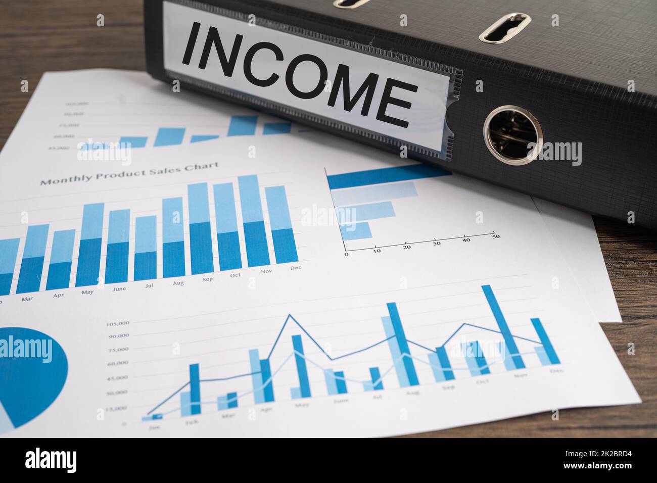 Income. Binder data finance report business with graph analysis in ...