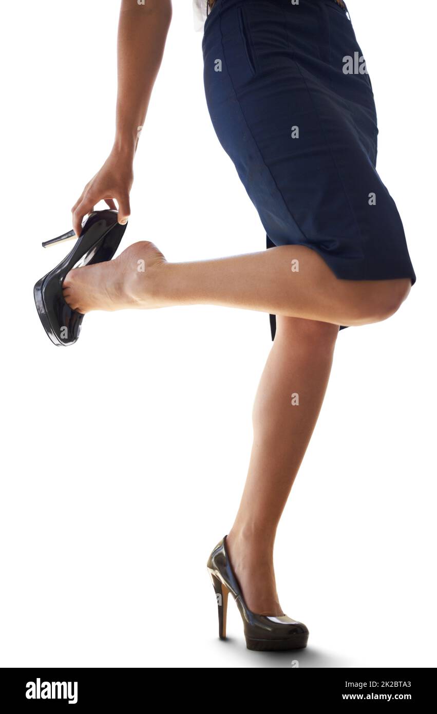 Ready for work. Closeup of a businesswoman putting on a pair of heels ...