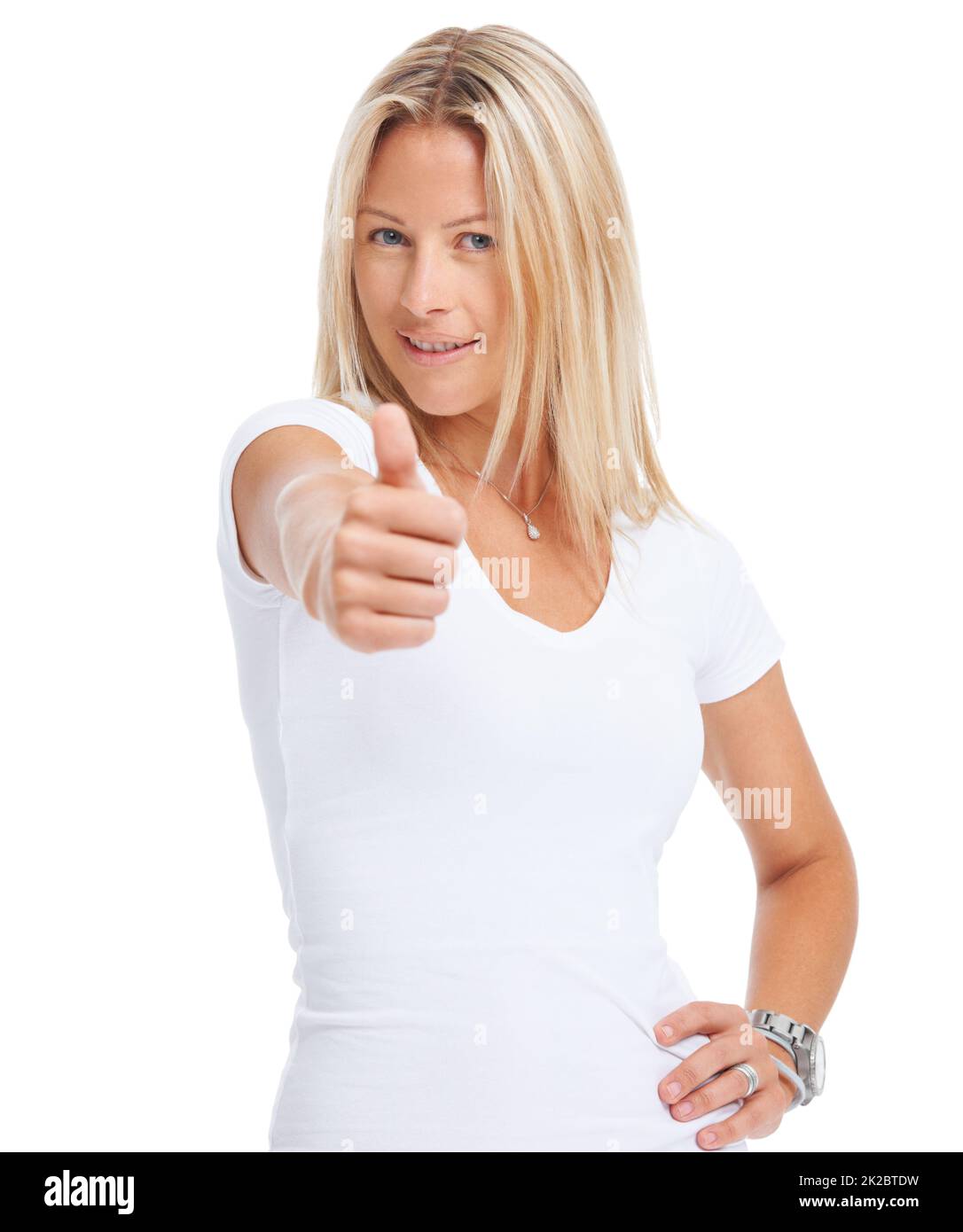Im ready if you are. Studio shot of an attractive woman giving you ...