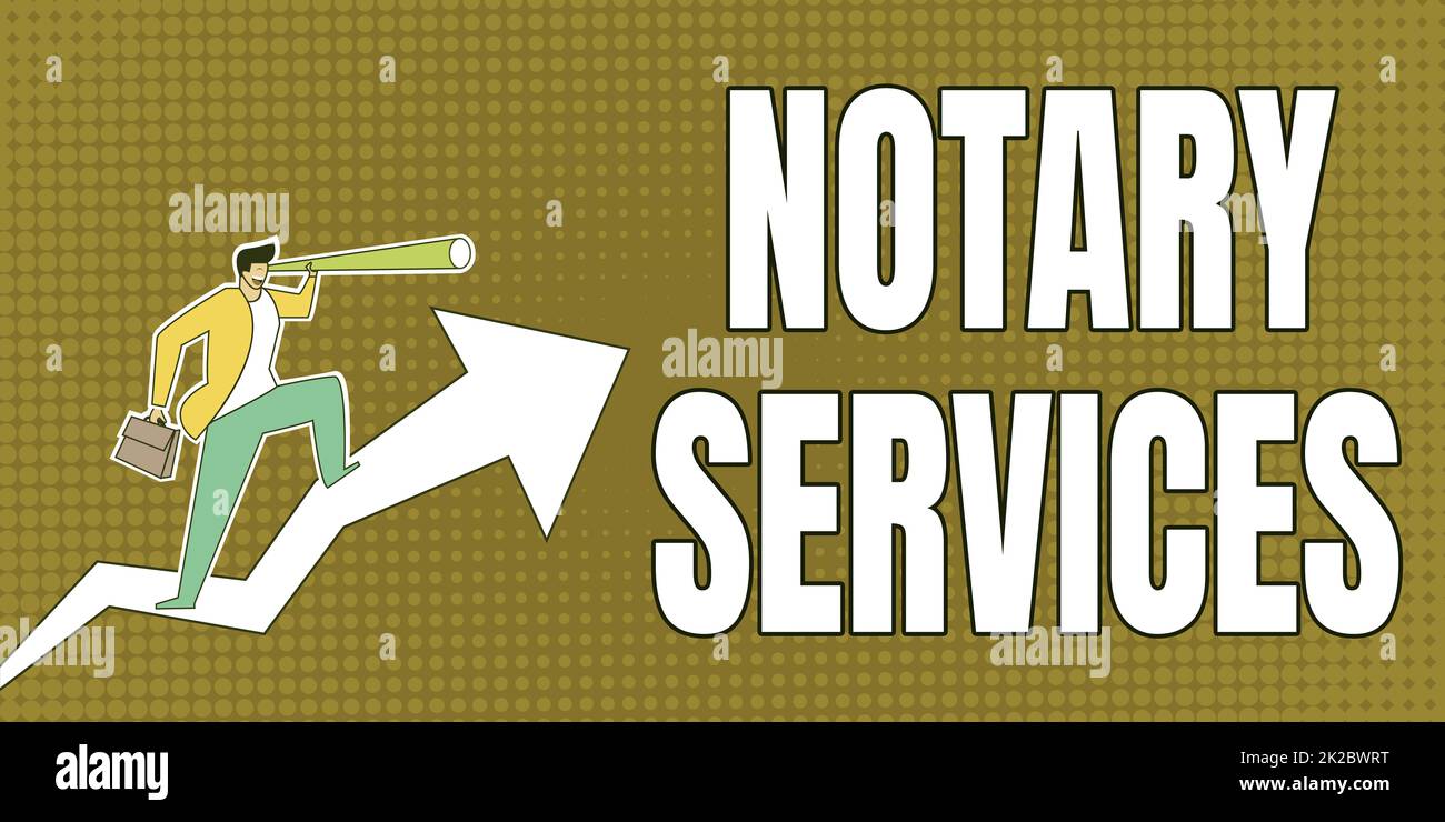 Hand writing sign Notary Services. Business overview services rendered ...