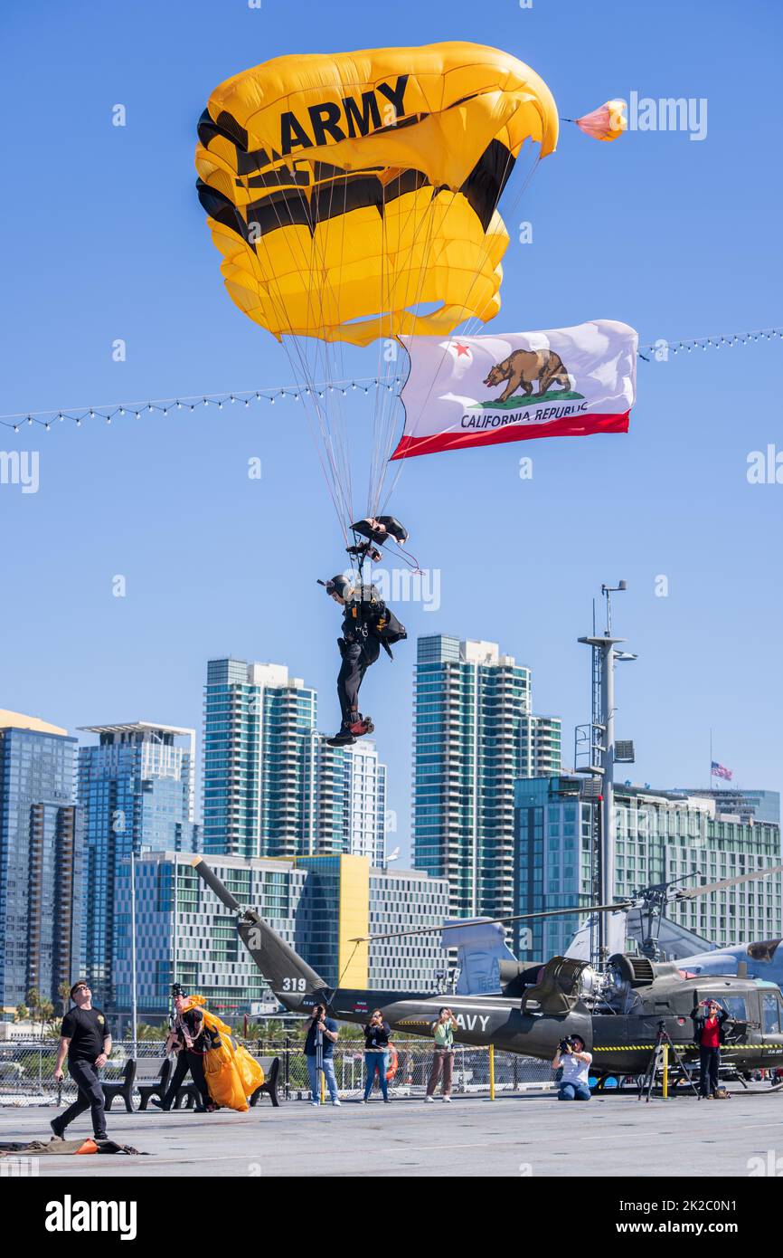 Staff Sgt. Nicholas Orozco of the U.S. Army Parachute Team lands his ...