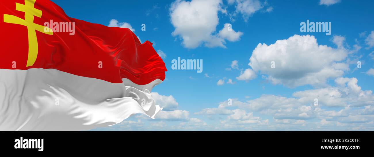 flag of Republic of Alsace Lorraine, Europe at cloudy sky background ...