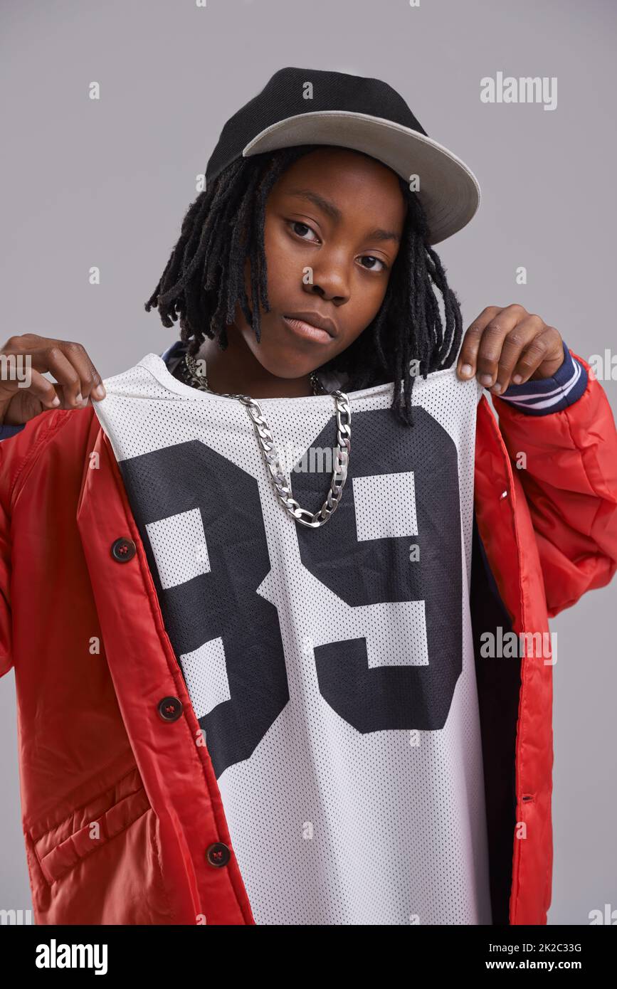This right here is the future. Studio shot of a young boy dressed in ...