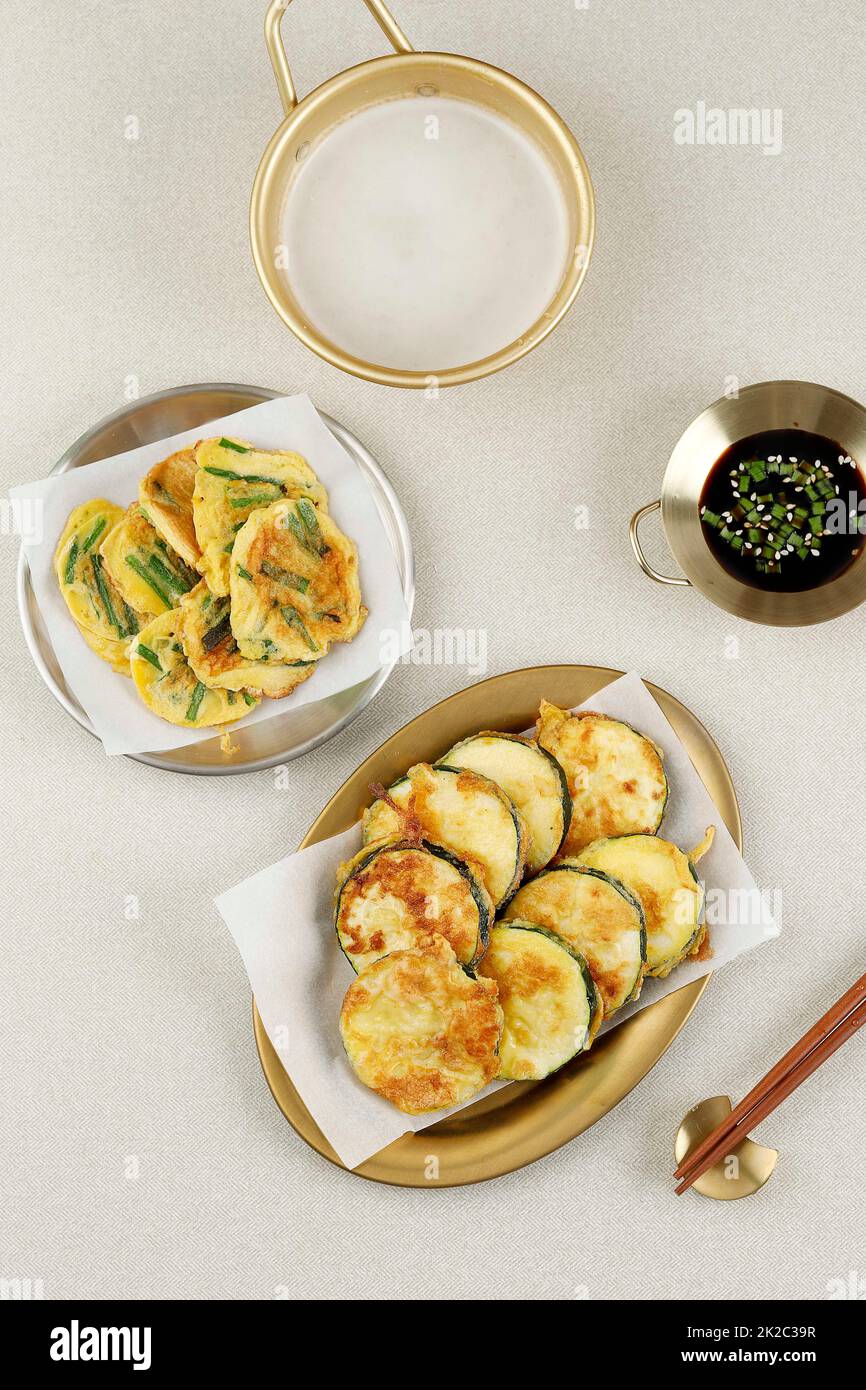 Top View Hobak Jeon and Pajeon, Korean Traditional Vegetable Pancake ...