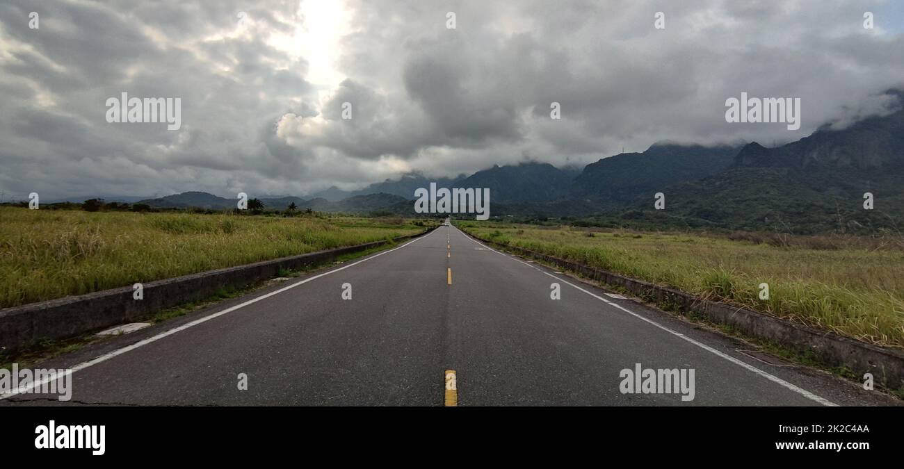 Aerial view of beautiful terraced rice field and road .Taitung ,Taiwan ...