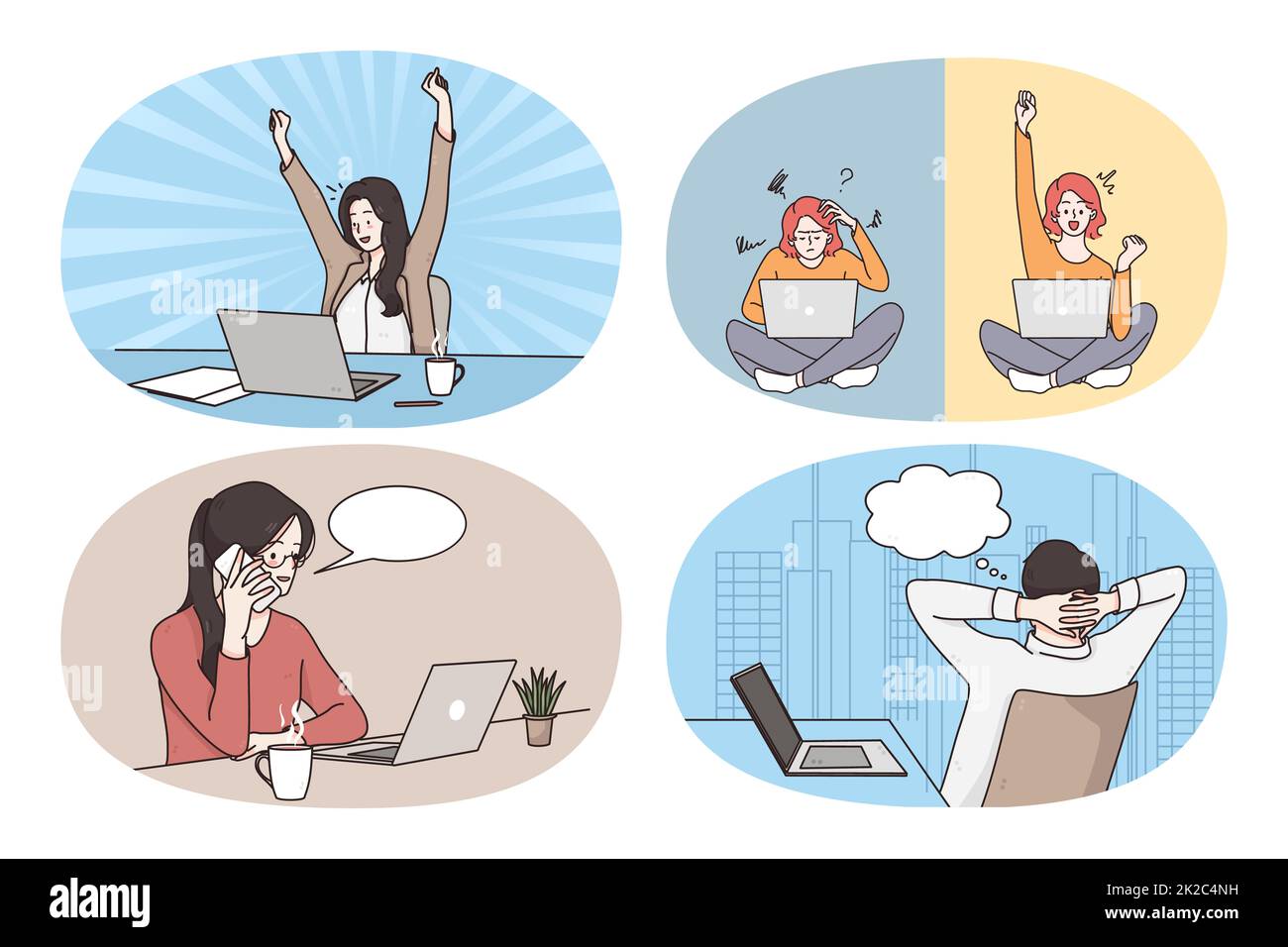 Set of people use computers studying and working Stock Photo - Alamy