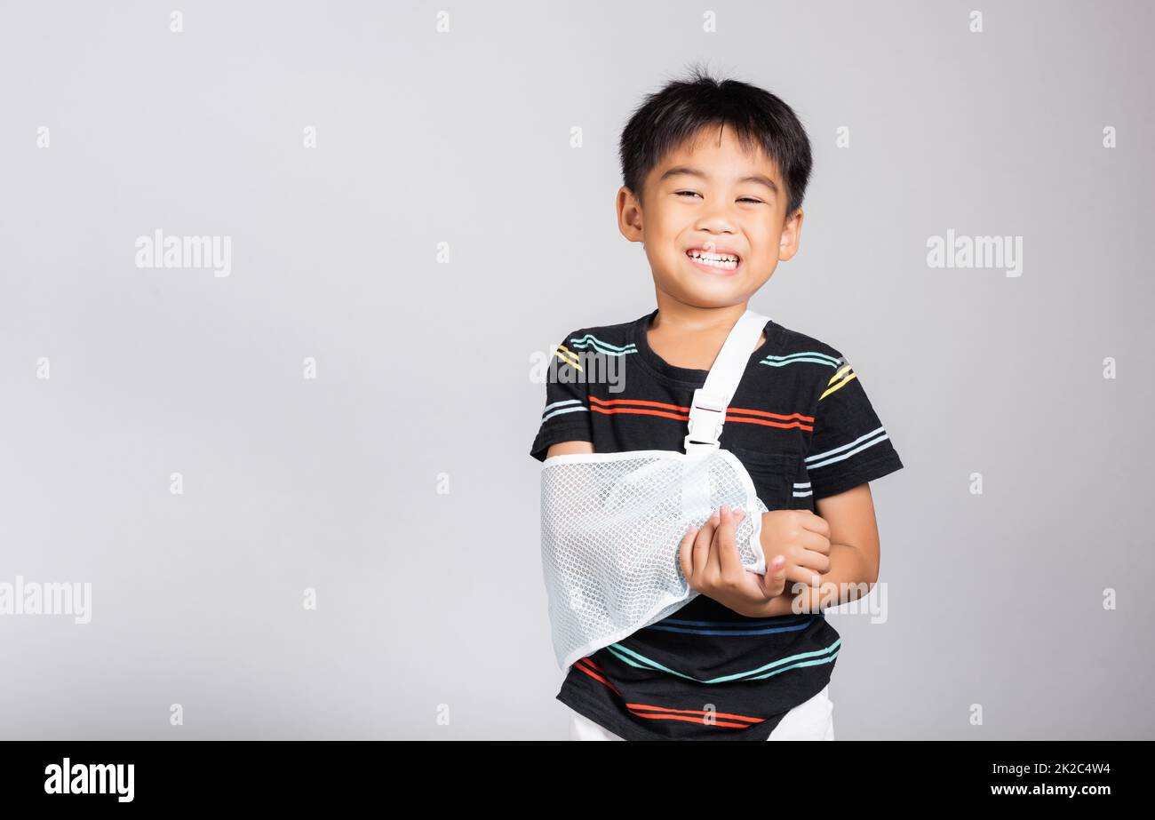 Little cute kid boy 5-6 years old hand bone broken from accident with ...