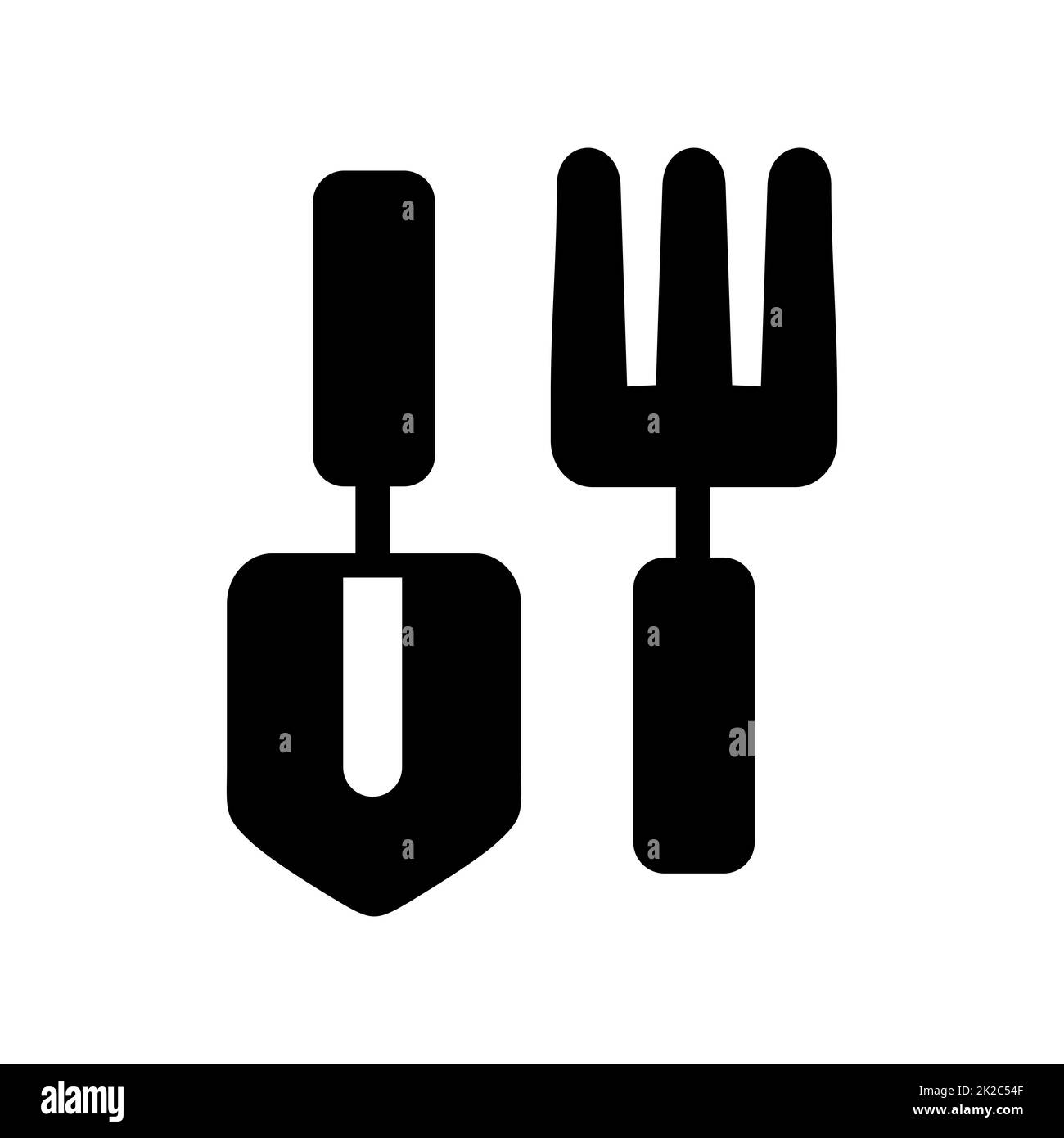 Gardening tools set icon. Shovel, pitchfork, rake Stock Photo - Alamy