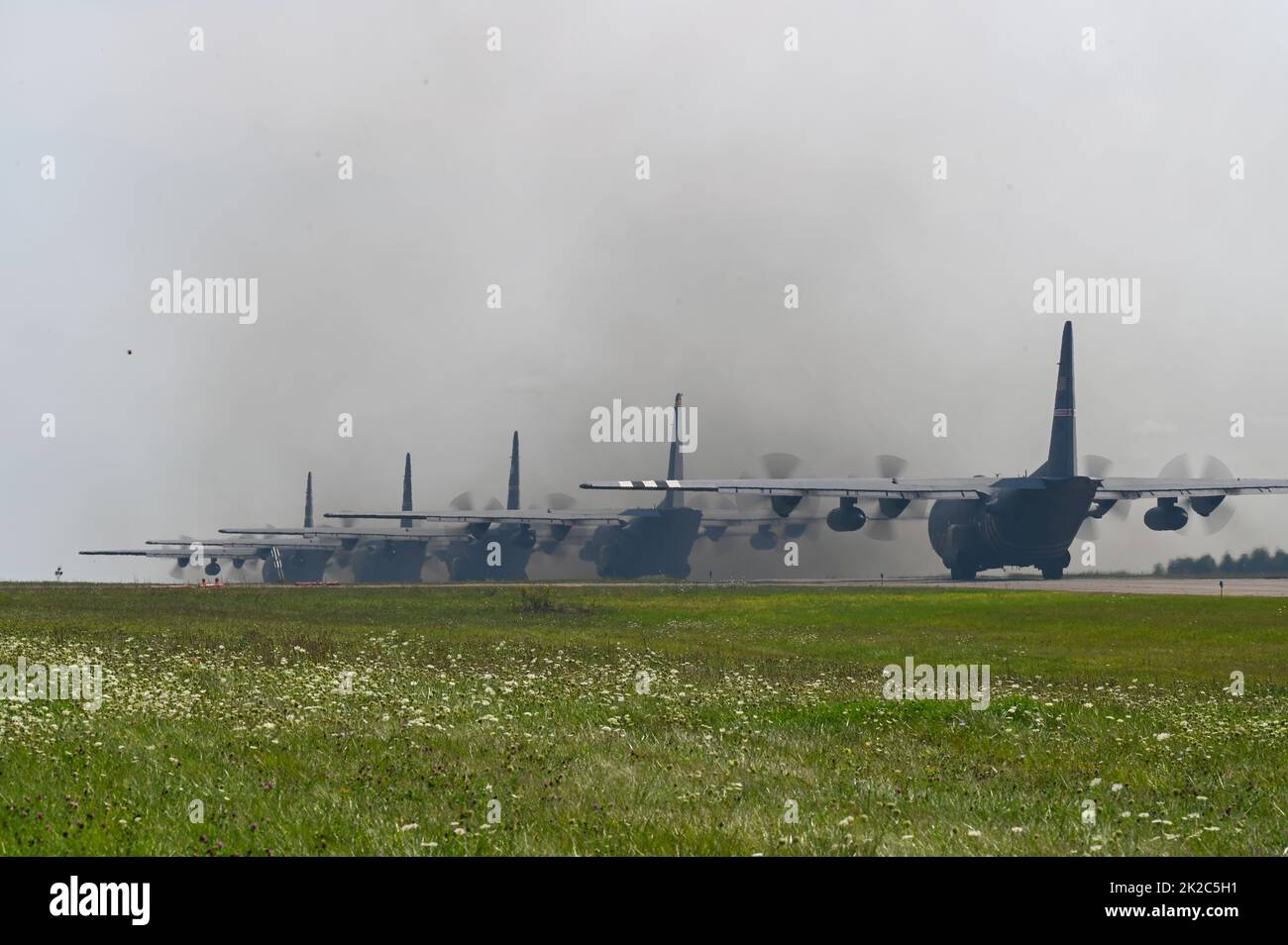 A line of C-130H Hercules aircraft assigned to the 910th Airlift Wing ...