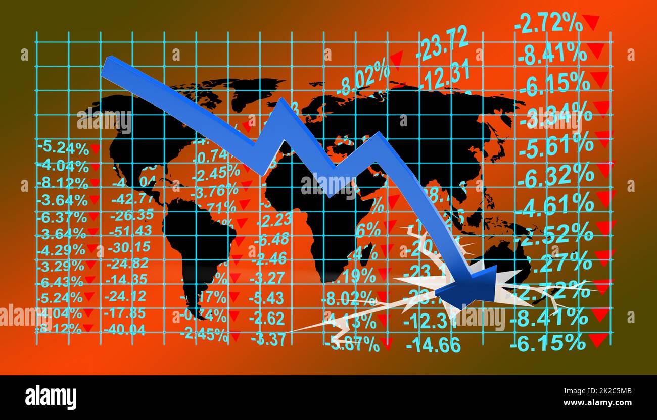 Econimical crisis concept. Spread in the world, economy is down. 3d ...