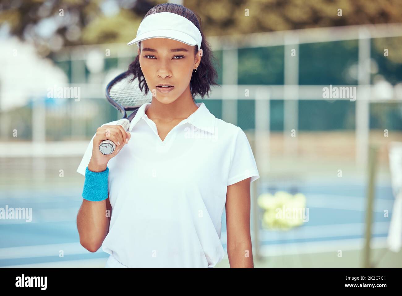 Professional black woman tennis player, fitness athlete and sports ...