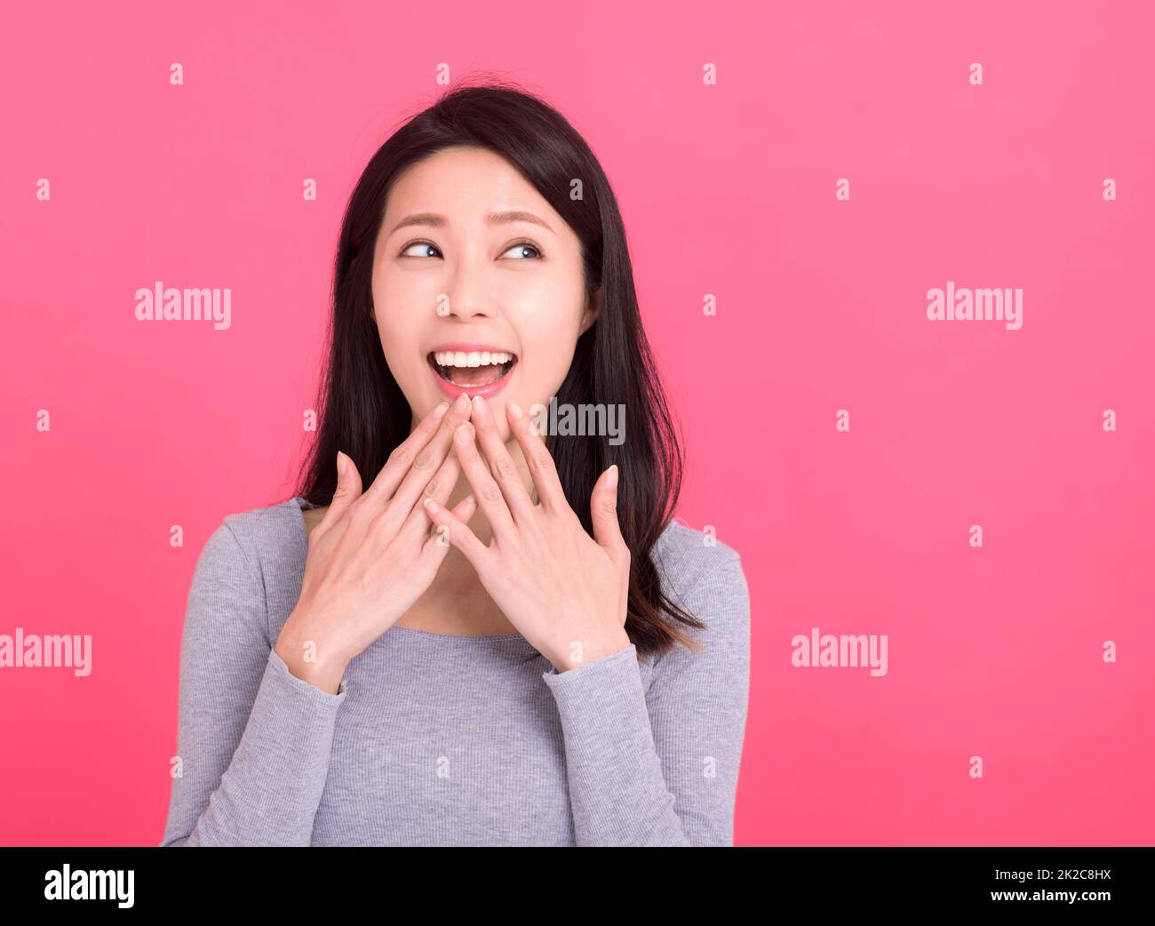 Surprised woman with opened mouth and big eyes Stock Photo - Alamy