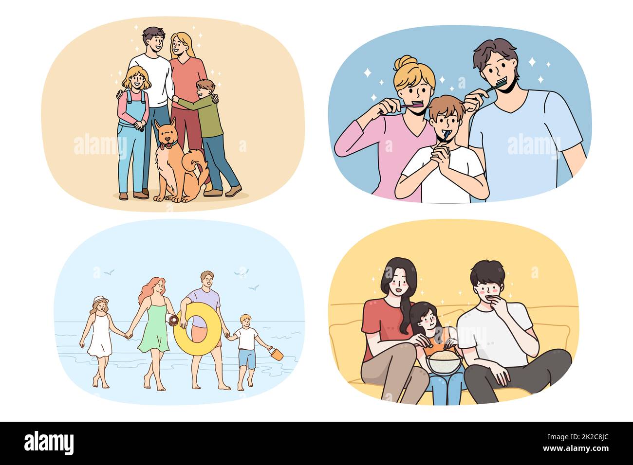 Set of happy parents with kids enjoy time together Stock Photo - Alamy