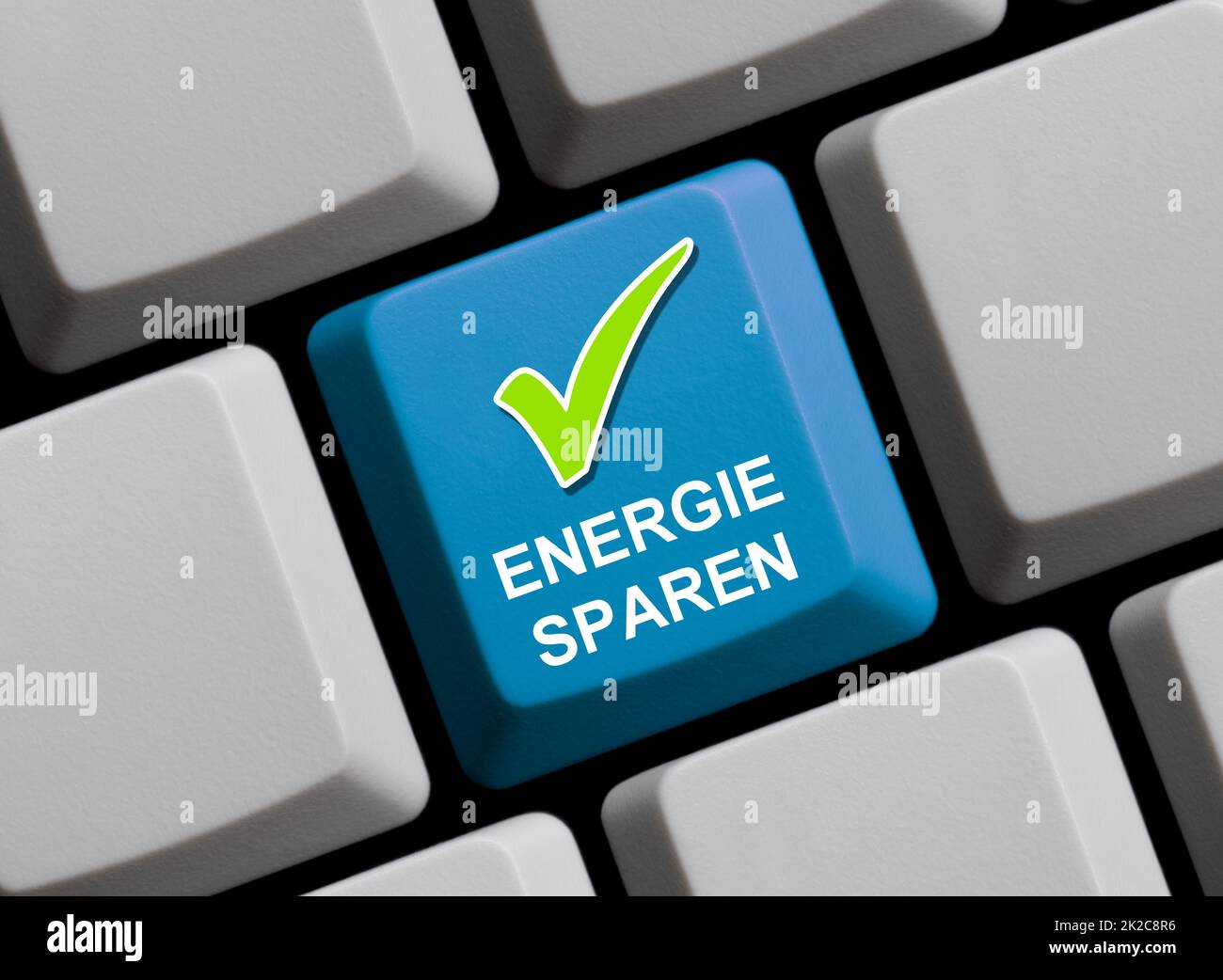 Save energy german - Tick symbol on keyboard - 3D illustration Stock ...