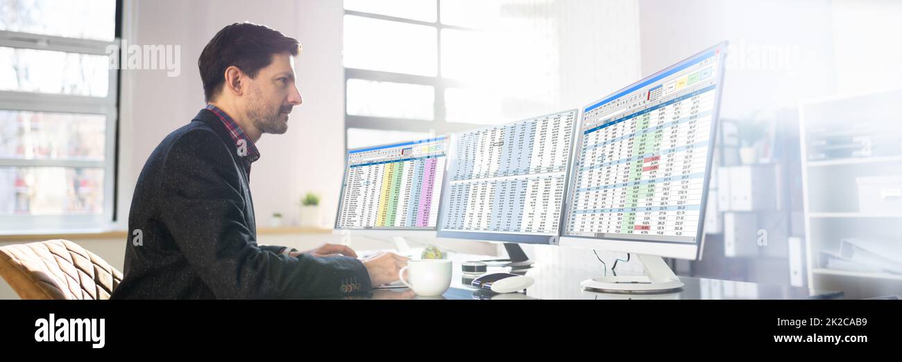 Data Analyst Man Using Spreadsheet Stock Photo - Alamy