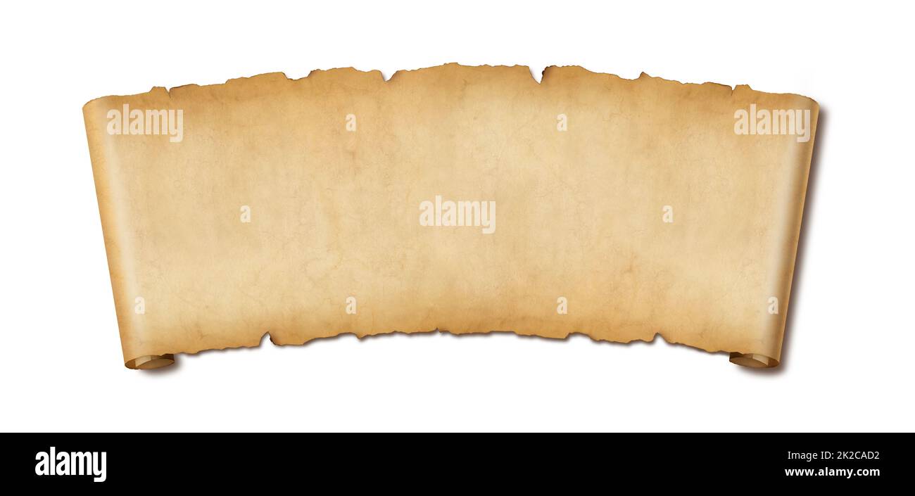 Old paper horizontal banner. Parchment scroll isolated on white with ...