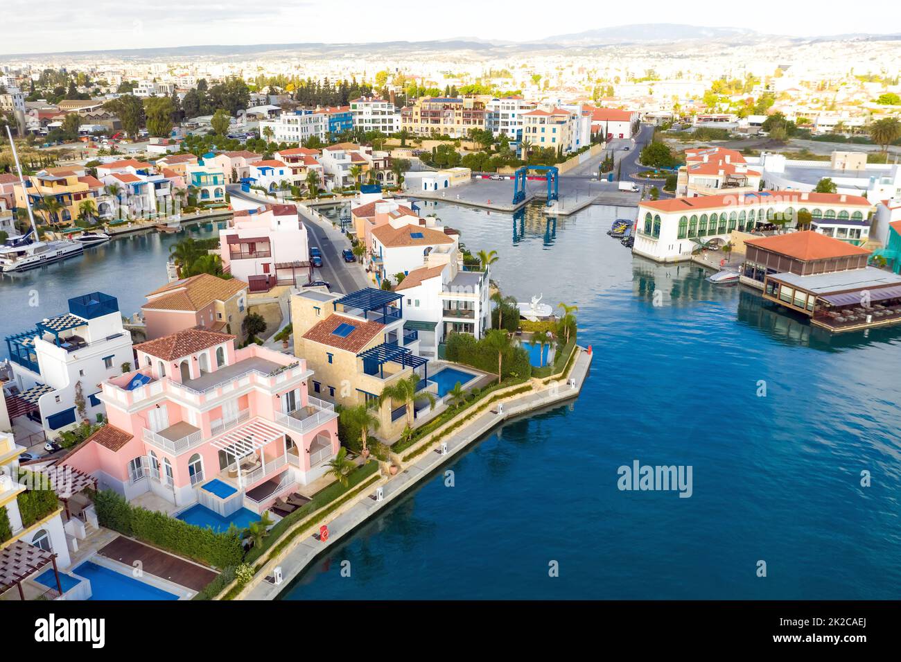 Aerial view above residential houses of Limassol Marina. Cyprus Stock ...