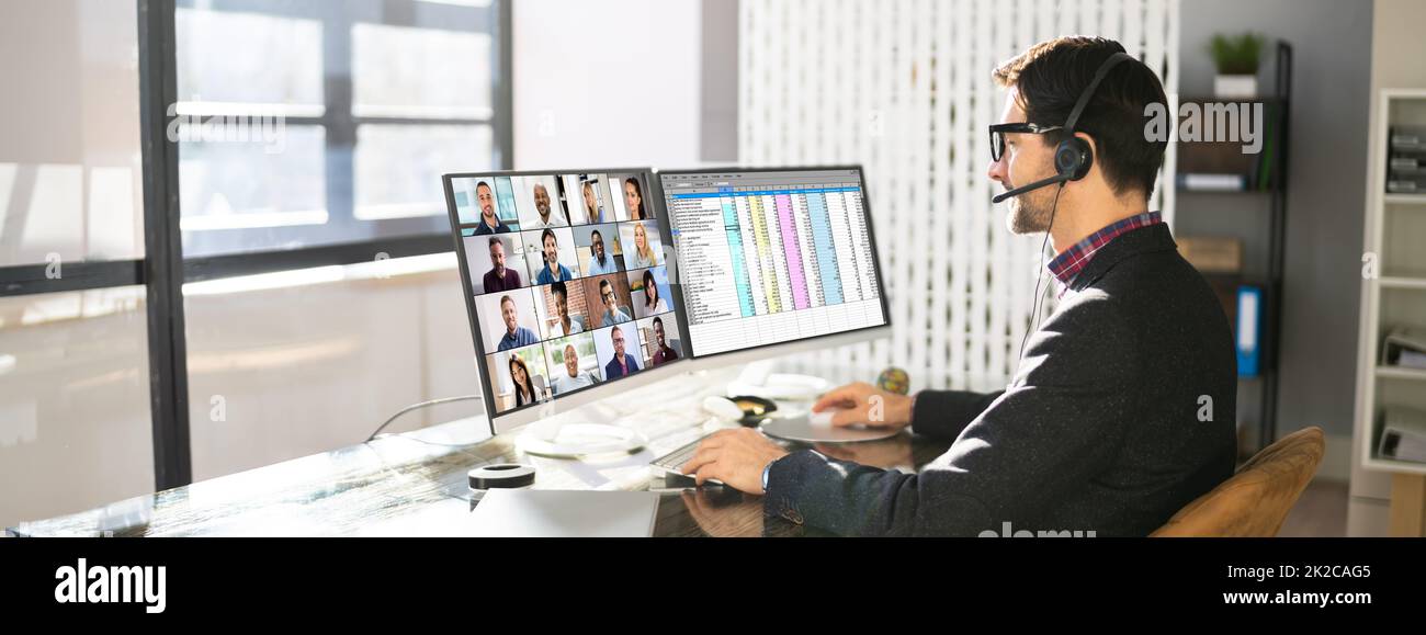 Online Office Training Course On Multiple Monitor Screens Stock Photo ...