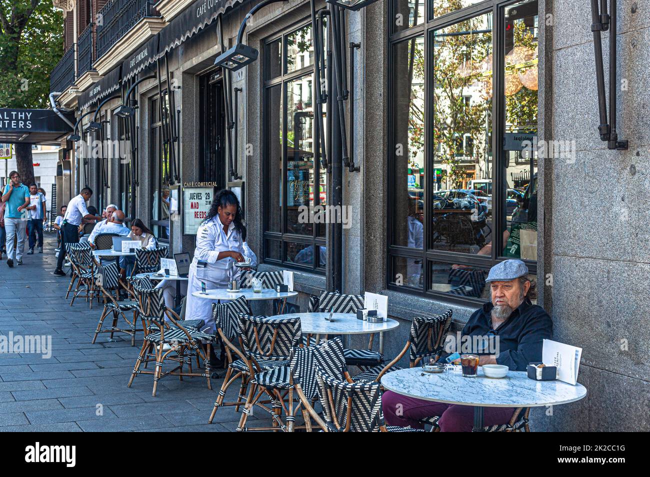 Café Comercial terrace, Plaza Bilbao, Madrid, Spain Stock Photo - Alamy