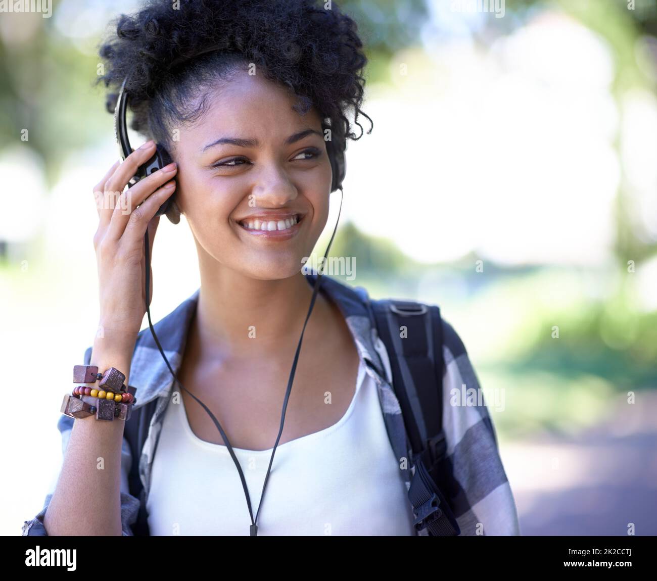Beautiful student headphones around neck hi-res stock photography and images - Alamy