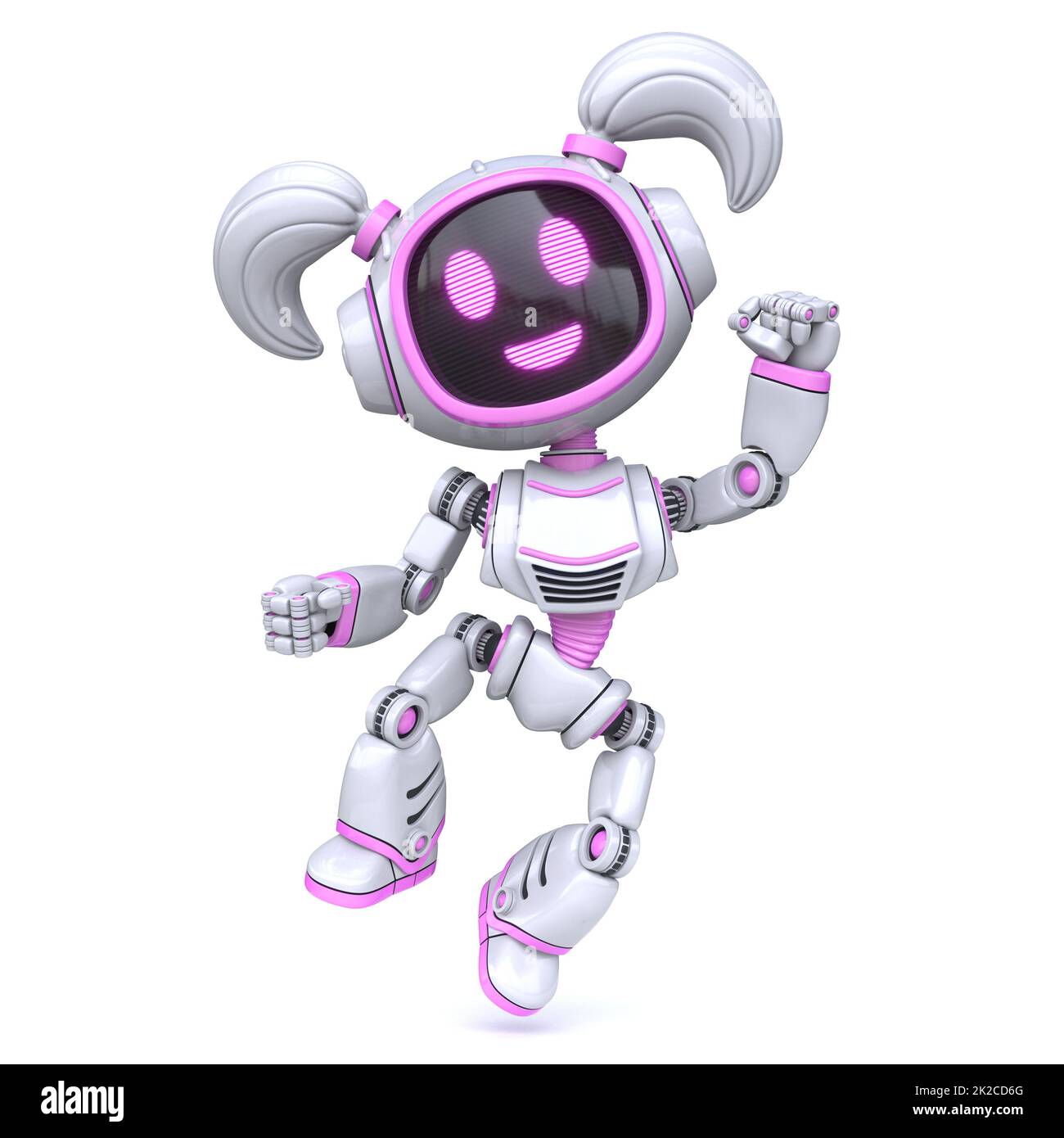 Cute pink girl robot happy jumping 3D Stock Photo - Alamy