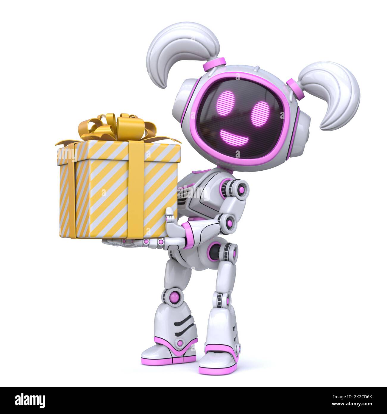 Cute pink girl robot giving gift box 3D Stock Photo - Alamy