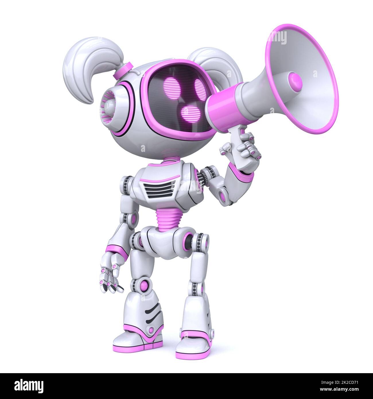 Cute pink girl robot with megaphone 3D Stock Photo - Alamy