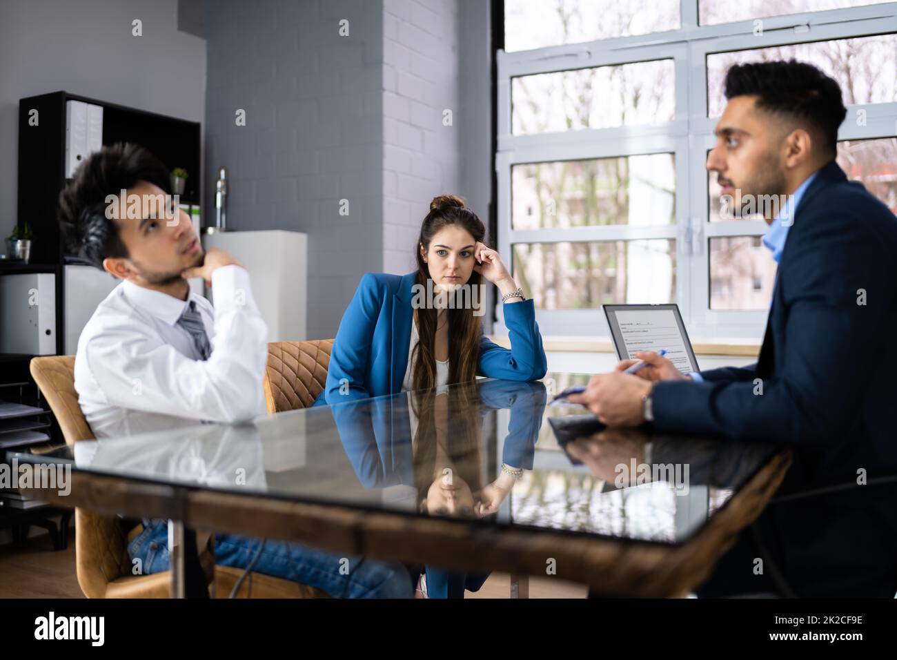 Angry Sad Family With Lawyer Stock Photo - Alamy