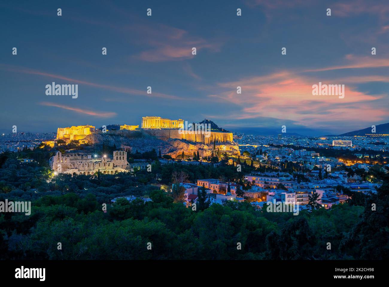 Downtown Athens city skyline in Greece at sunset Stock Photo - Alamy
