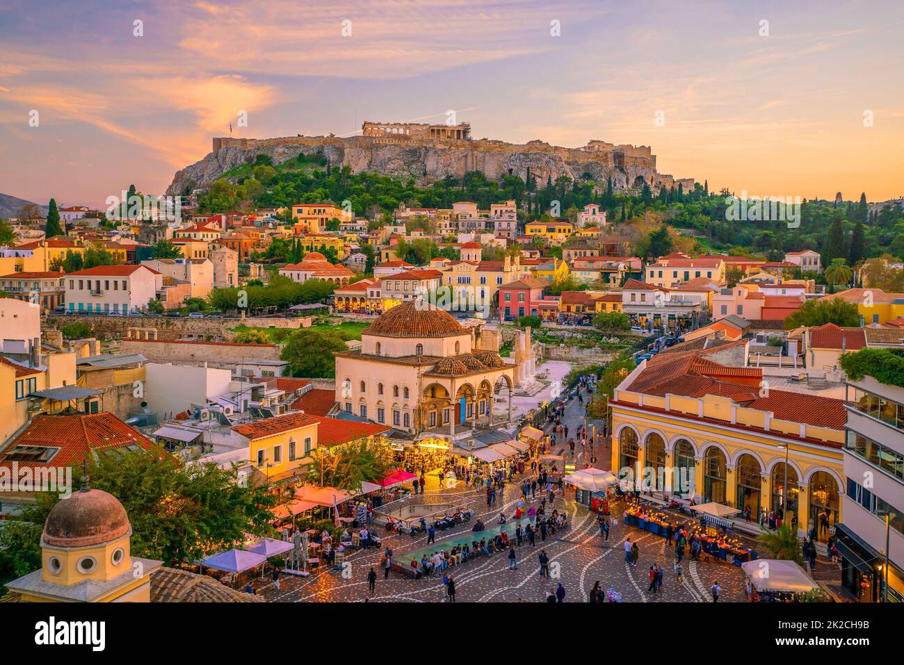 Downtown Athens city skyline in Greece at sunset Stock Photo - Alamy