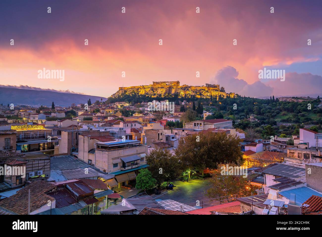 Downtown Athens city skyline in Greece at sunset Stock Photo - Alamy