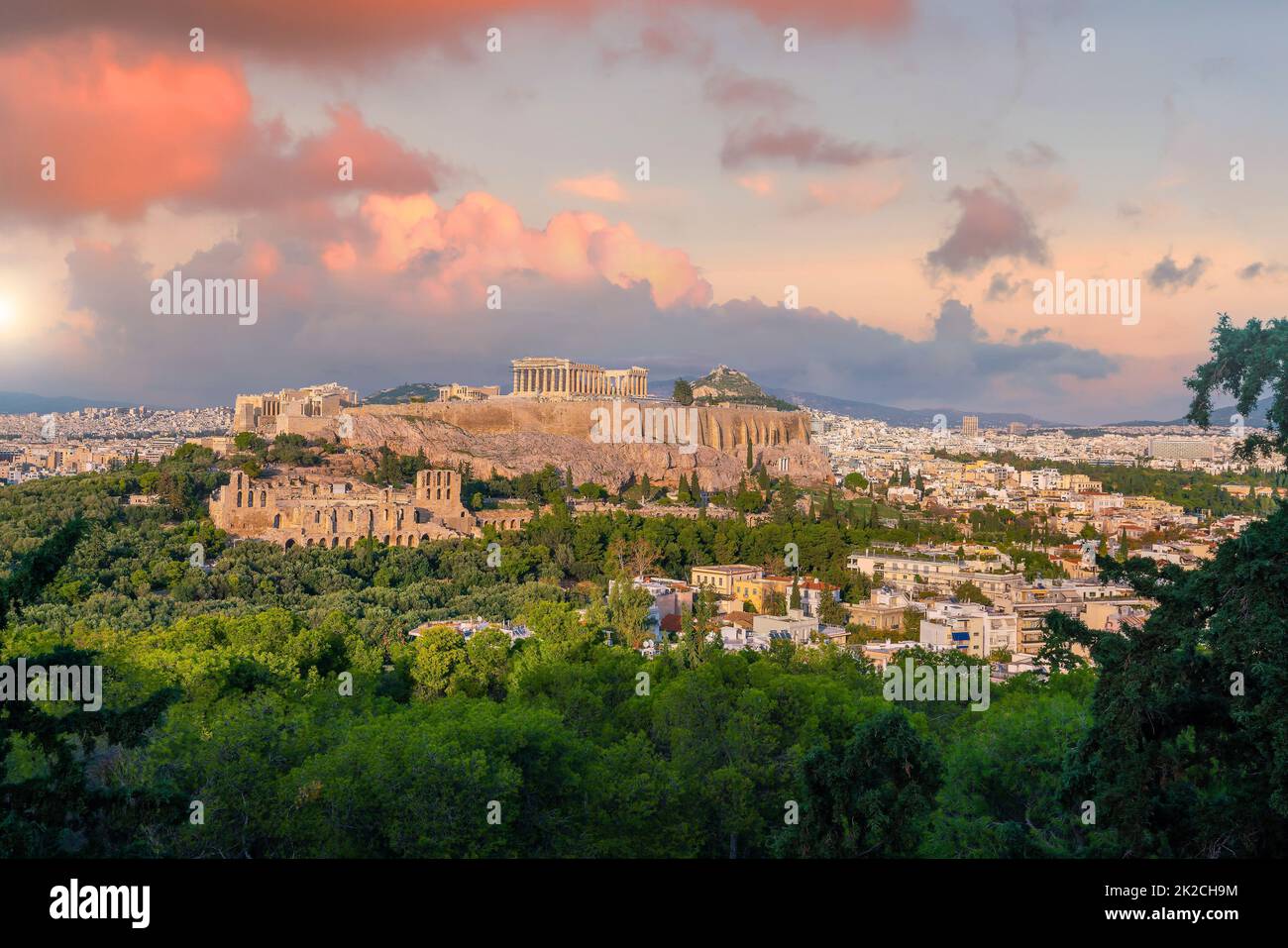 Downtown Athens city skyline in Greece at sunset Stock Photo - Alamy