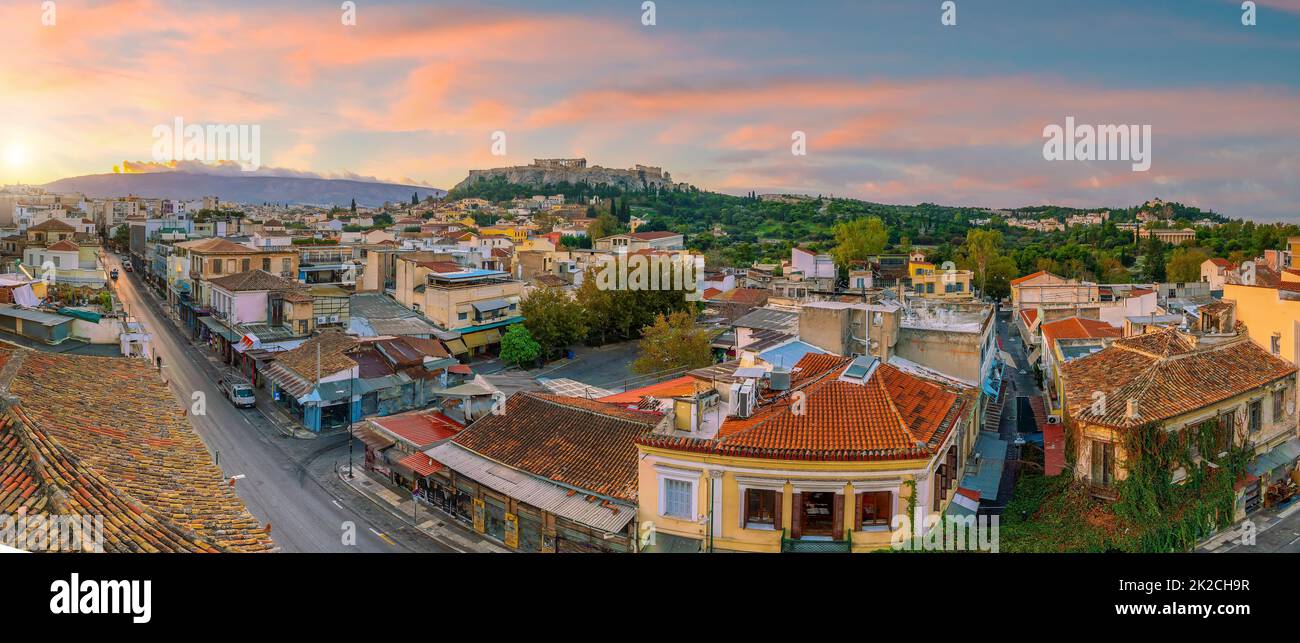 Downtown Athens city skyline in Greece at sunset Stock Photo - Alamy