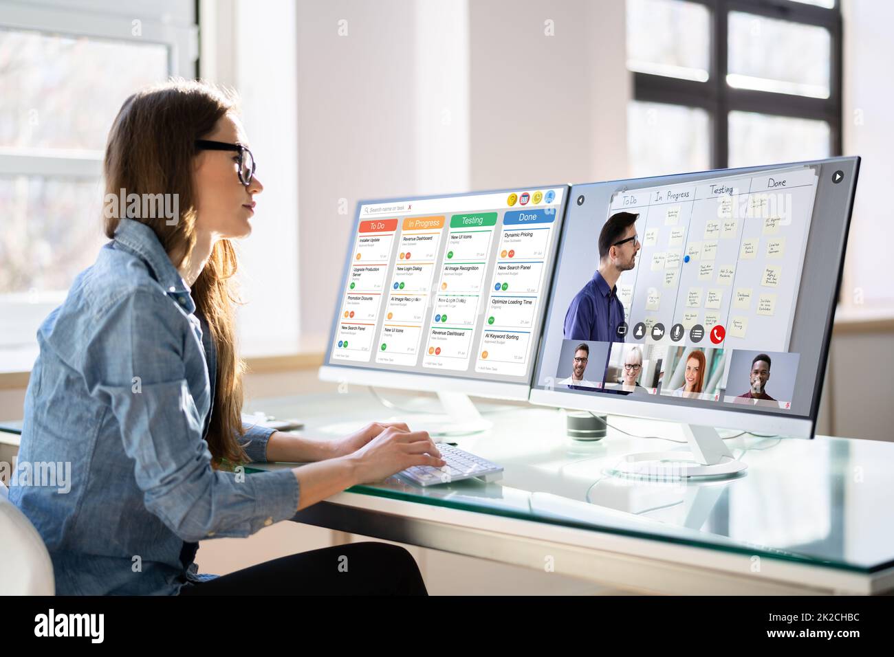 Online Virtual Video Conference Training On Laptop Computer Stock Photo ...