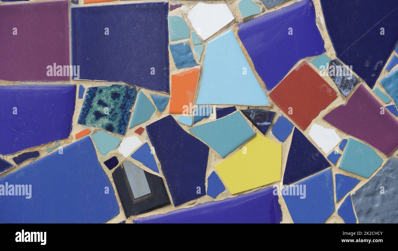 Colorful abstract ceramic mosaic. Close up. Mosaic on the wall with ...