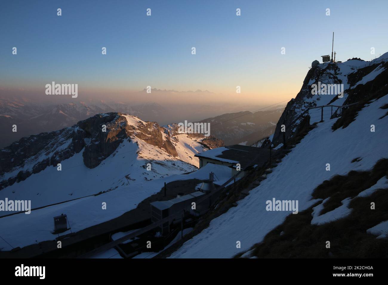 Mount Matthorn and other mountains just before sunset. View from Mount ...