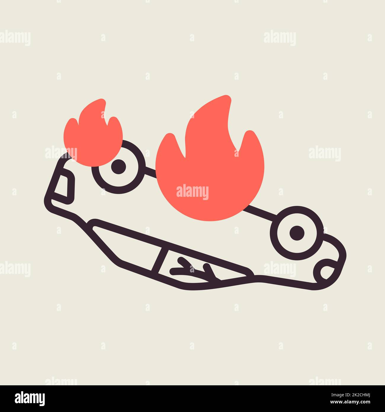 Burning car. Auto accident, inverted car with fire Stock Photo - Alamy