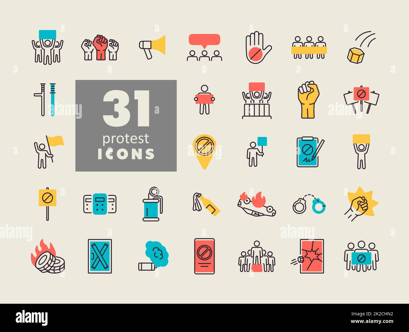 Protest, strike, revolution set vector icons Stock Photo - Alamy