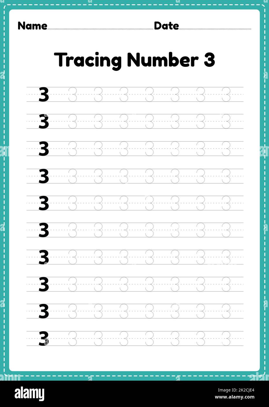 Tracing number 3 worksheet for kindergarten and preschool kids for ...