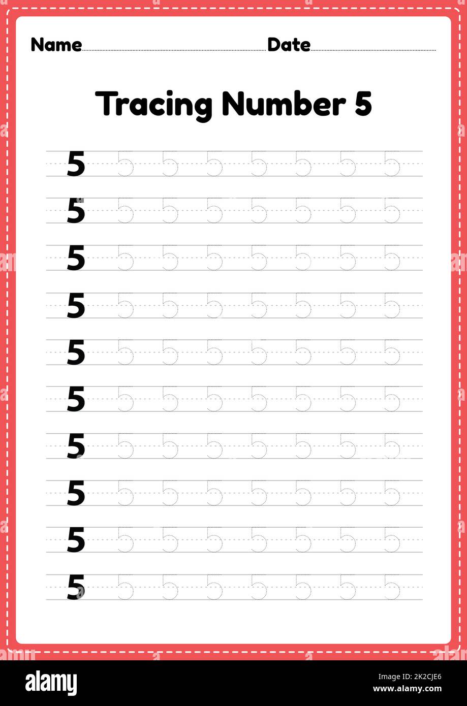 Tracing number 5 worksheet for kindergarten and preschool kids for ...