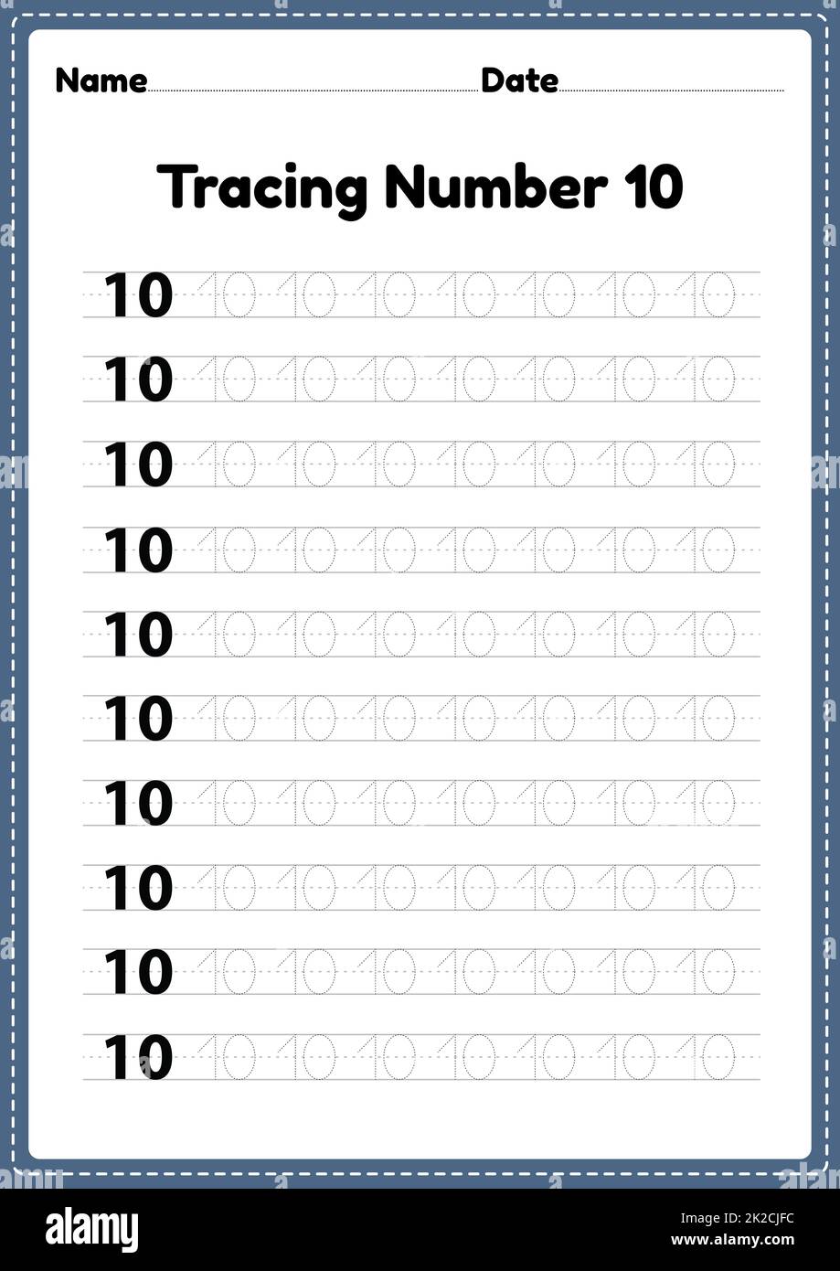 Tracing number 10 worksheet for kindergarten and preschool kids for ...