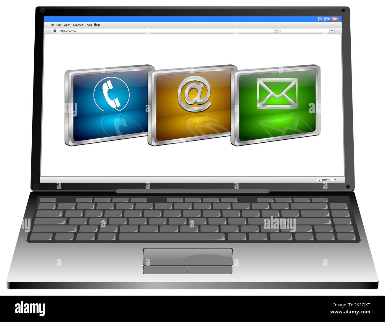 Laptop with contact us buttons - 3D illustration Stock Photo - Alamy