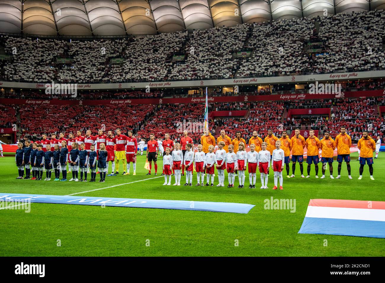 Warsaw, Poland. 23rd Sep, 2022. Polish and Dutch teams during the UEFA ...