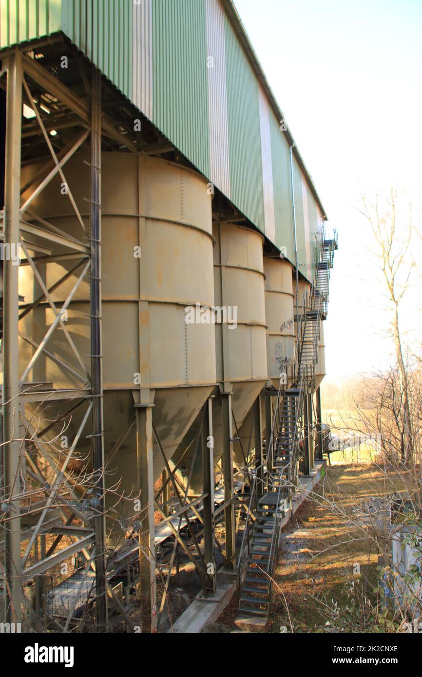 Old silos in a quarry Stock Photo - Alamy